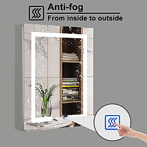 ES-DIY Lighted Medicine Cabinet with Mirror 24 x 30 Inch, Recessed or Surface Mount led Medicine Cabinet, 2 Outlets, Defog, Stepless Dimming,Medicine Cabinet Color Temper 3000K-6400K,Right Hinge