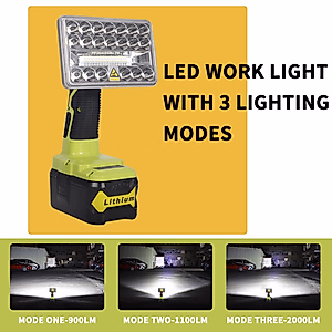 DTEZTECH 18W LED Work Light for Ryobi One+ 18V Li-ion Ni-Cad Ni-Mh Battery, 2000LM Zinc Alloy Flashlight Spotlight with 3 Light Modes, 110 Degree Pivoting Head Indoor Outdoor Use……