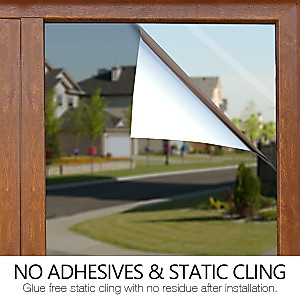 STATINT Window Film Privacy One Way Mirror Glass Tint Heat Control Sun UV Blocking Sliding Door Tinting Reflective Static Cling for Home, Black-Silver, 17.3 Inch X 16.4 Feet