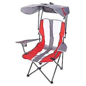 Kelsyus Premium Canopy Foldable Portable Outdoor Lawn Chair with Arm Rest, Cup Holder, and 50+ UPF Sun Protection Canopy, Red or Black