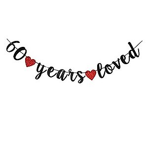 60 Years Loved Black Paper Sign for Adult's 60th Birthday Party Supplies, 60th Wedding Anniversary Party Decorations