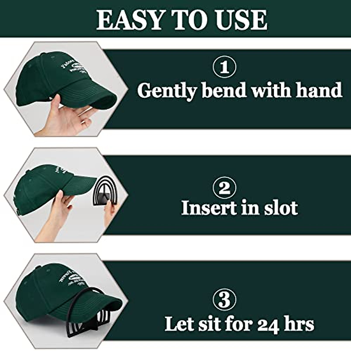 TOOVREN 4-Pack Hat Brim Bender Hat Curving Band Hat Shaper with Two Curve Options No Steaming Required Convinent for All Types of Hats(Black)