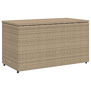 QJBSAVVA Patio Storage Cabinet, Office Cabinet Storage Box Tool Shed Garden Box Suitable for Outside Patio Kitchen Apartments Beige 43.3"x21.7"x23.8" Poly Rattan