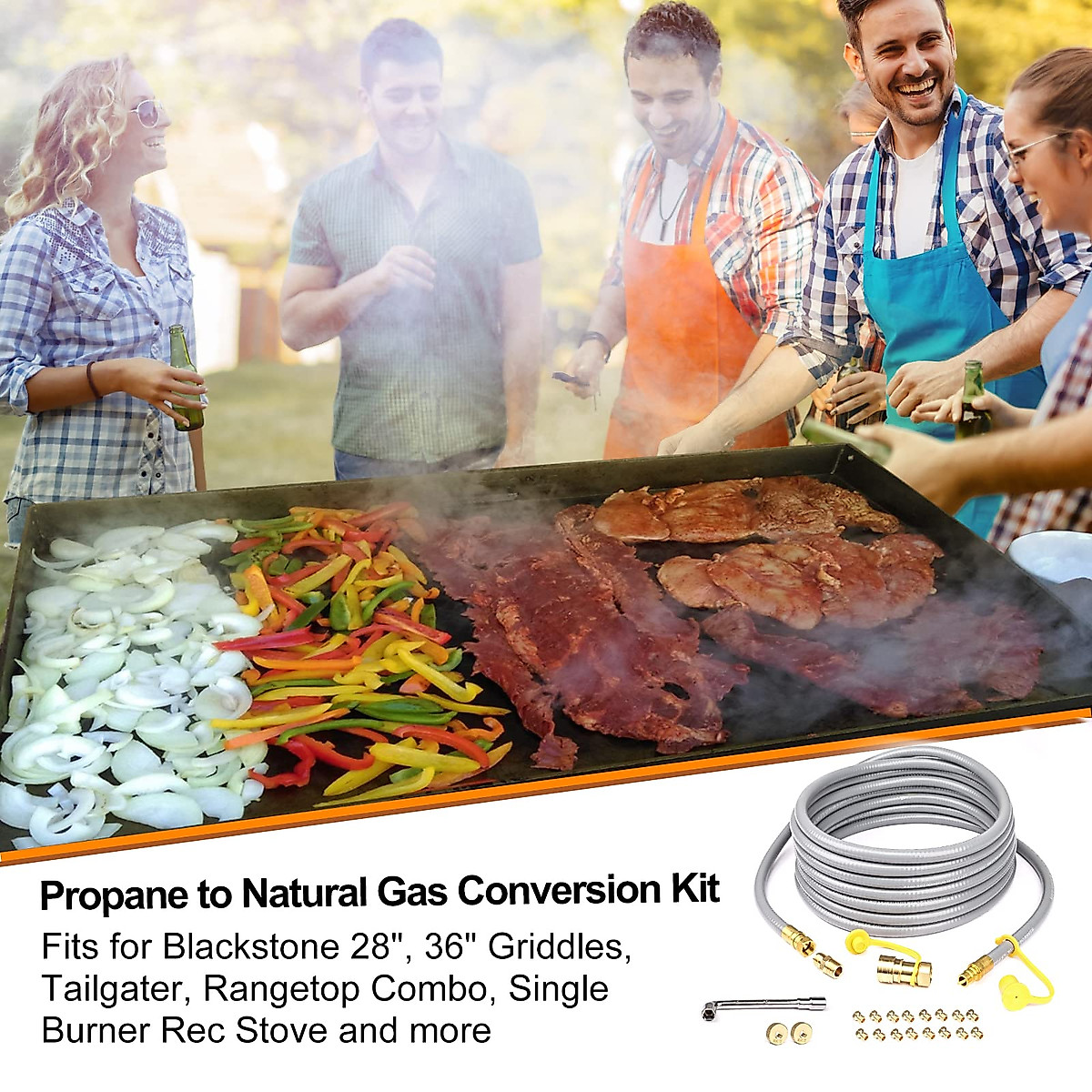 Uniflasy 5249 Propane to Natural Gas Conversion Kit Fits Blackstone 28", 36" Griddles Tailgater Rangetop Combo & Single Burner Rec Stove, 3/8" Natural Hose 10Feet with Quick Connect Fitting