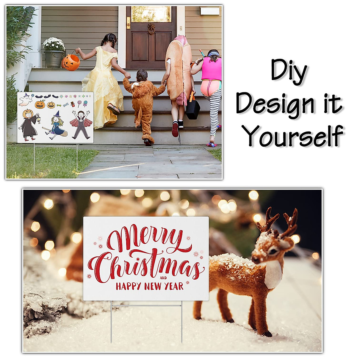 DIESOTT 2 Pack Blank Yard Signs with Stakes, 18X12 Inches White Corrugated Plastic Garden Lawn Yard Signs for Happy Birthday, Garage Sale Signs, Rent, Party, Guidepost, Halloween, Christmas Décor