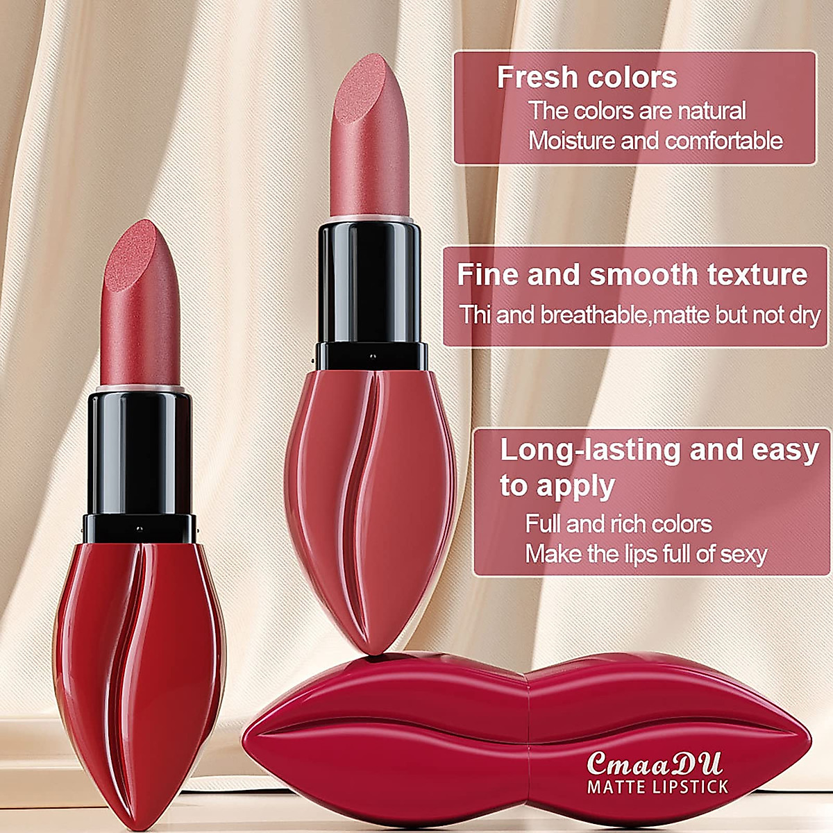 Easilydays Matte Red Lipstick for Women, Moisturizing Velvet Lipsticks, Long Lasting Smudge-Proof Lip Stick, Light Bright Labiales Matte Lipstick Lip Stain High Pigmented Dark Makeup Lip Gloss (#10)