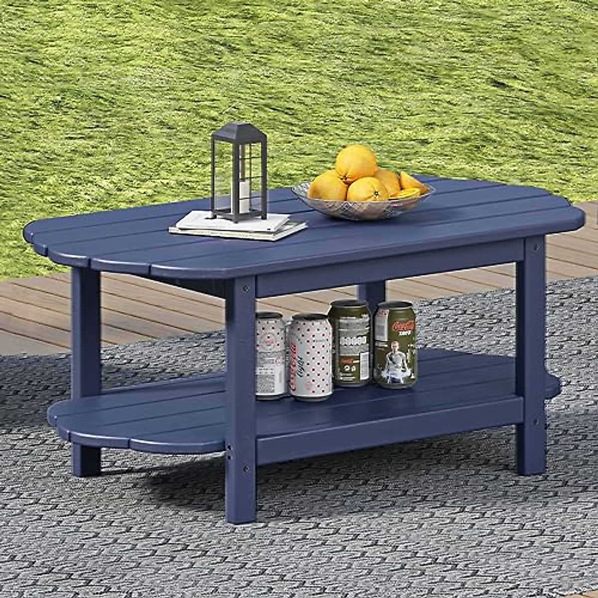MINPINSER 2 Tier Patio Table-Outdoor Coffee Table Adirondack Deck Table HDPE Pool Side Table, Blue