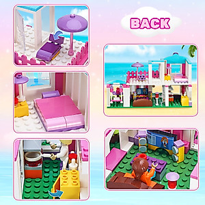 BRICK STORY Dream Girls Friends House Building Sets Beach House for Girls 319 PCS Seaside Villa with Swing Sun Lounger Building Kit Play Set Toys for Kids Aged 6-12