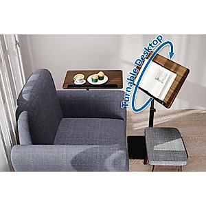PzewMo C Shaped End Table,20" W x 14" L,17"-31" Adjustable Height,Swivel and Turnable Desktop,Foldable Side Table for Small Spaces,Black Walnut
