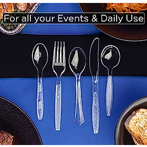 Lonezo [150 Count] Plastic Forks Clear Forks Plastic Disposable Shatter Resistant Disposable Forks Eco Friendly Plastic Forks Heavy Duty Plastic Utensils