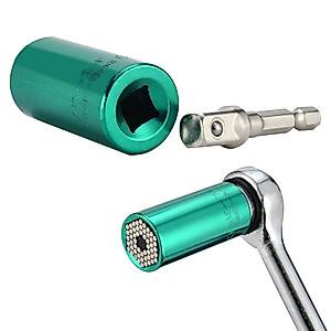 HUAZHICHUN Universal Socket,Adapter Socket for Wrench Ratchet & Power Drill,Portable Hand Gadget Gifts for Men and Women,Self-Adjusting Multifunctional Sockets,Green Shell (7-19mm)