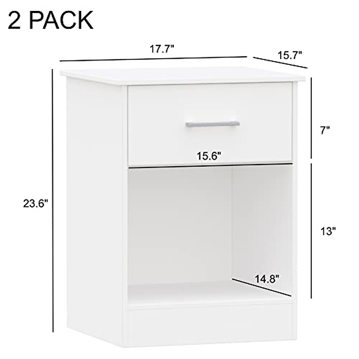 Reettic Wooden Nightstand Set of 2, End Table with Sliding Drawer and Opening Shelf, Sofa Side Table for Bedroom, White RCTG101W02