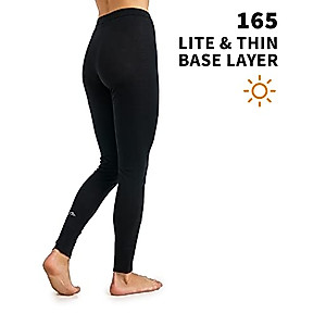 Merino Wool Base Layer Women Pants 100% Merino Wool Leggings Lightweight Thermal Underwear Bottoms + Merino Wool Socks (Large, 165 Black)
