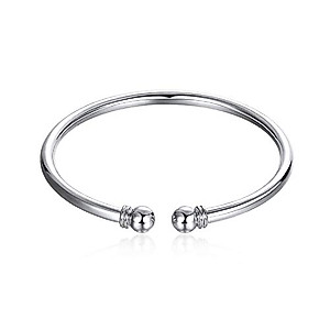 ChicSilver 925 Sterling Silver Bangle Bracelet for Women, Fashion Simple Open Bangles Adjustable Two Bead Cuff Jewelry