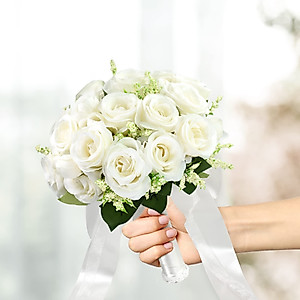 Febou Wedding Bouquets for Bride Bridesmaid Bouquet Ivory Bridal Bouquet Artificial Roses for Wedding Church Home Decoration (Ivory)