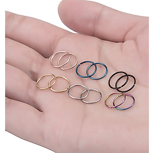Masedy 12Pcs 20G 316L Stainless Steel Nose Rings Hoop Tragus Cartilage Septum Ring Lip Piercing 10MM