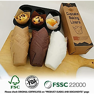 [Nordic Paper] 200pcs Natural Tulip Cupcake Liners for Baking Cups Unbleached EU Parchment paper Tulip Muffin Liners, Cupcake Wrapper for Party, Christmas by Bake Choice