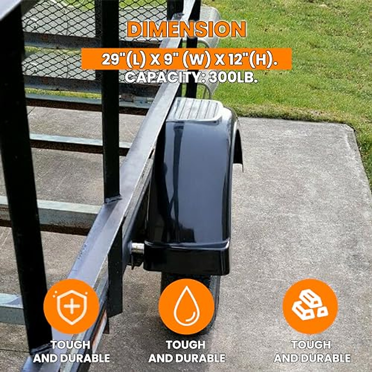 ECOTRIC 2 Pcs Trailer Fenders W/Steps Compatible with Single-Axle Trailers 13" Diameter Wheels Tires Plastic Fenders - Black