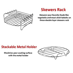 HSimple Air Fryer Rack XL Air Fryer Accessories Set Of 2, Double Layer Rack with Skewer, Stackable Metal Holder