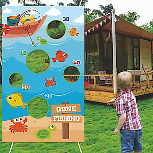 Gone Fishing Fisherman Toss Games Banner Backdrop Fisher Fish Theme Decor Decorations for Indoor Outdoor Boys Girls Birthday Party Baby Shower Fishing Events Fishing Party Fisherman’s Party Supplies