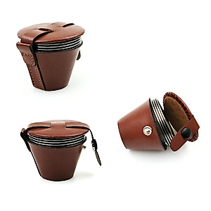 iSavage Shot Glasses with Brown-Red Leather Case 1.5oz Each Set of 4 18/8 Stainless Steel, 1pc Reusable Bag-YM205