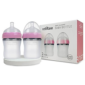 Soft Silicone Baby Feeding Bottle | Anti-Colic, Slow-Flow Nipples, Balanced Base, Natural Shape for Natural Latching and Holding, Easy to Clean, 2-Pack (6 oz, Pink)