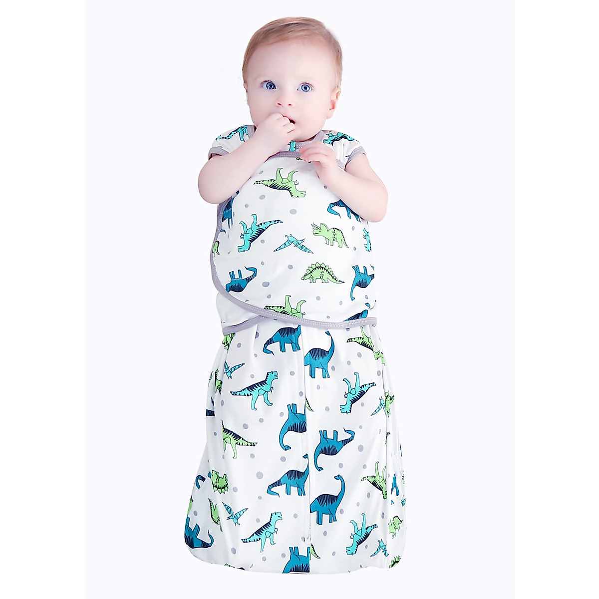 AugTwig Baby Sleepsack Swaddle 3-Way Adjustable Wearable Blanket Boy and Girl,100% Cotton,6-12 Months(Green Dinosaur)