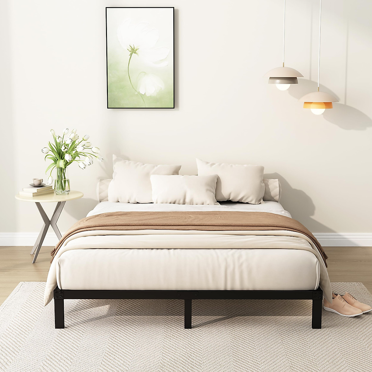 DiaOutro 9 Inch Queen Bed Frame Heavy Duty Low Profile Metal Platform No Box Spring Needed, Maximum Storage, Easy to Assembly, Noise Free, Black