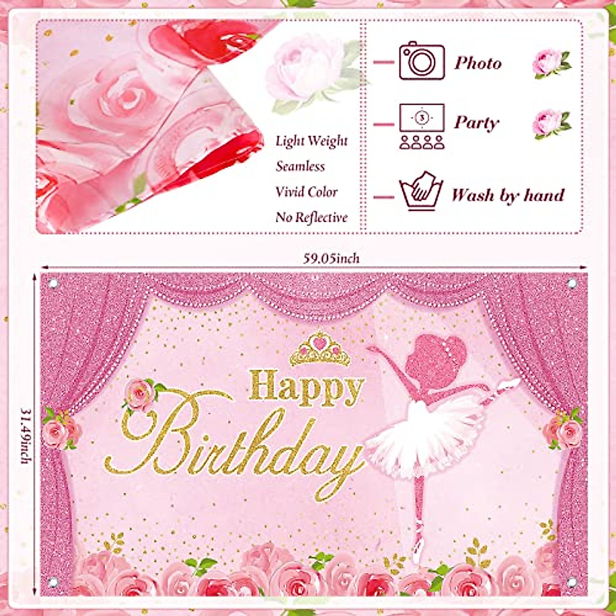 Tatuo Ballerina Birthday Party Decorations Photography Backdrops Ballet Girls Backdrop Supplies Dance for Baby Shower Supplies, Pink, 60x32 inches