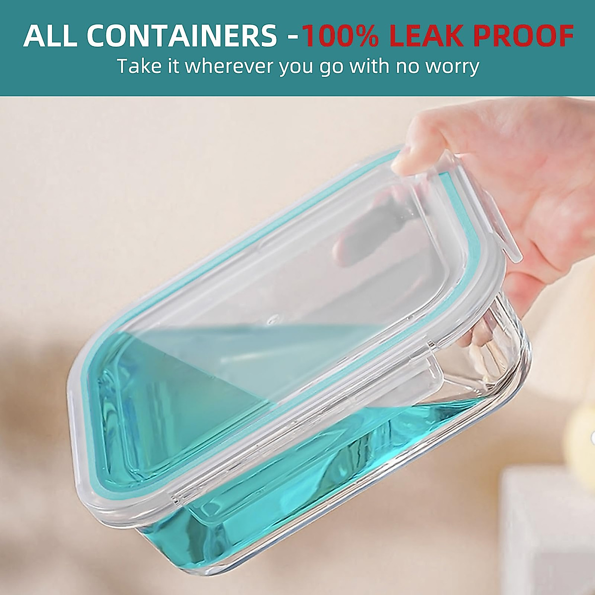 ECO-TOGO Airtight Glass Food Storage Containers with Lids, Glass Lunch Box, Leak-proof, BPA-Free, Microwave, Oven, Freezer, Dishwasher (2-Pack)