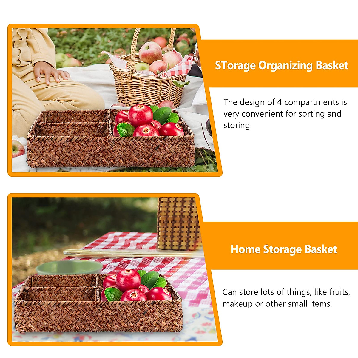 Cabilock 1pc Coffee Table Storage Basket Desktop Storage Basket Practical Storage Basket Compartment Storage Basket Storage Woven Basket Tea Table Storage Basket Storage Organizing Basket