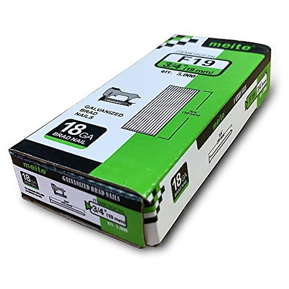 meite F19 18 Gauge 3/4-Inch Galvanized Brad Nail Ideal for Upholstery, Trims, Molding, Woodworking 5,000 PCS/Box (1 Box)