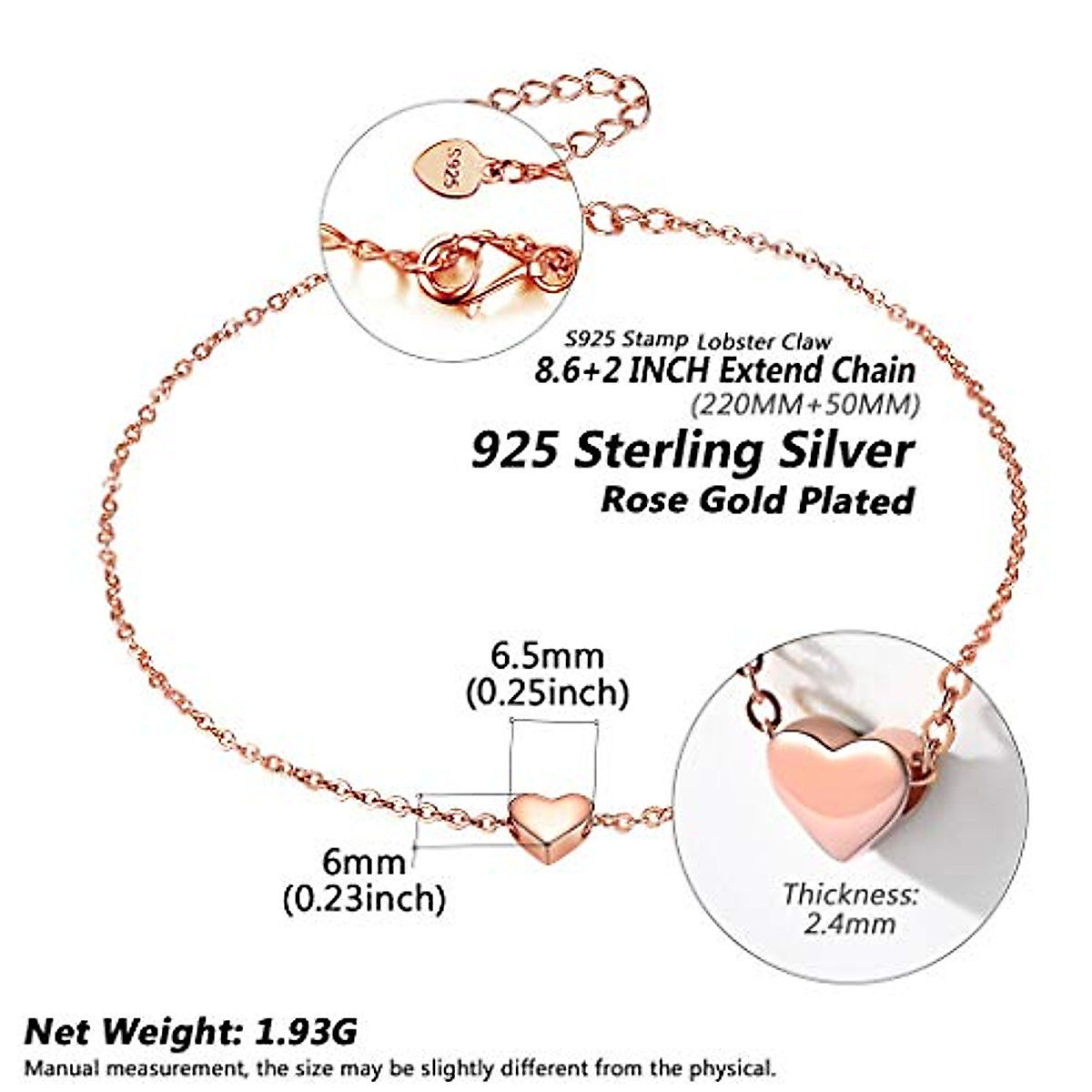 Silvora Ankle Bracelet Women Sterling Silver Summer Chain Anklet for Women Rommantic Dainty Delicate Jewelry Rose Gold
