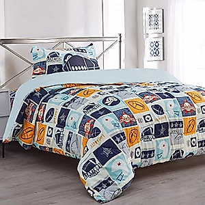 Sapphire Home 3 Piece Sports Squares Twin Kids Comforter Set - Kids Bedding Set - Comforter Set, Pillow Sham, Decorative Toy Pillow - Toddler Bed Kit, Sports Squares Room Decor for Boys - Twin Size