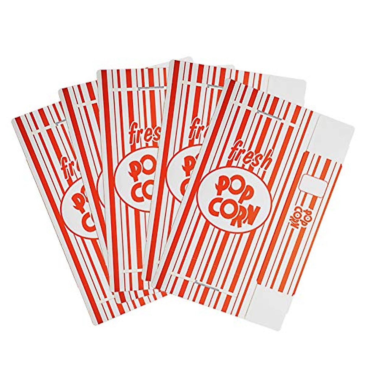 Fasmov 100 Pack Paper Popcorn Boxes, 6" L x 2 1/2" W x 8 1/2"H Close Top Movie Theater Popcorn Boxes, Popcorn Containers for Movie Party and Theater Night (Red and White Stripes)