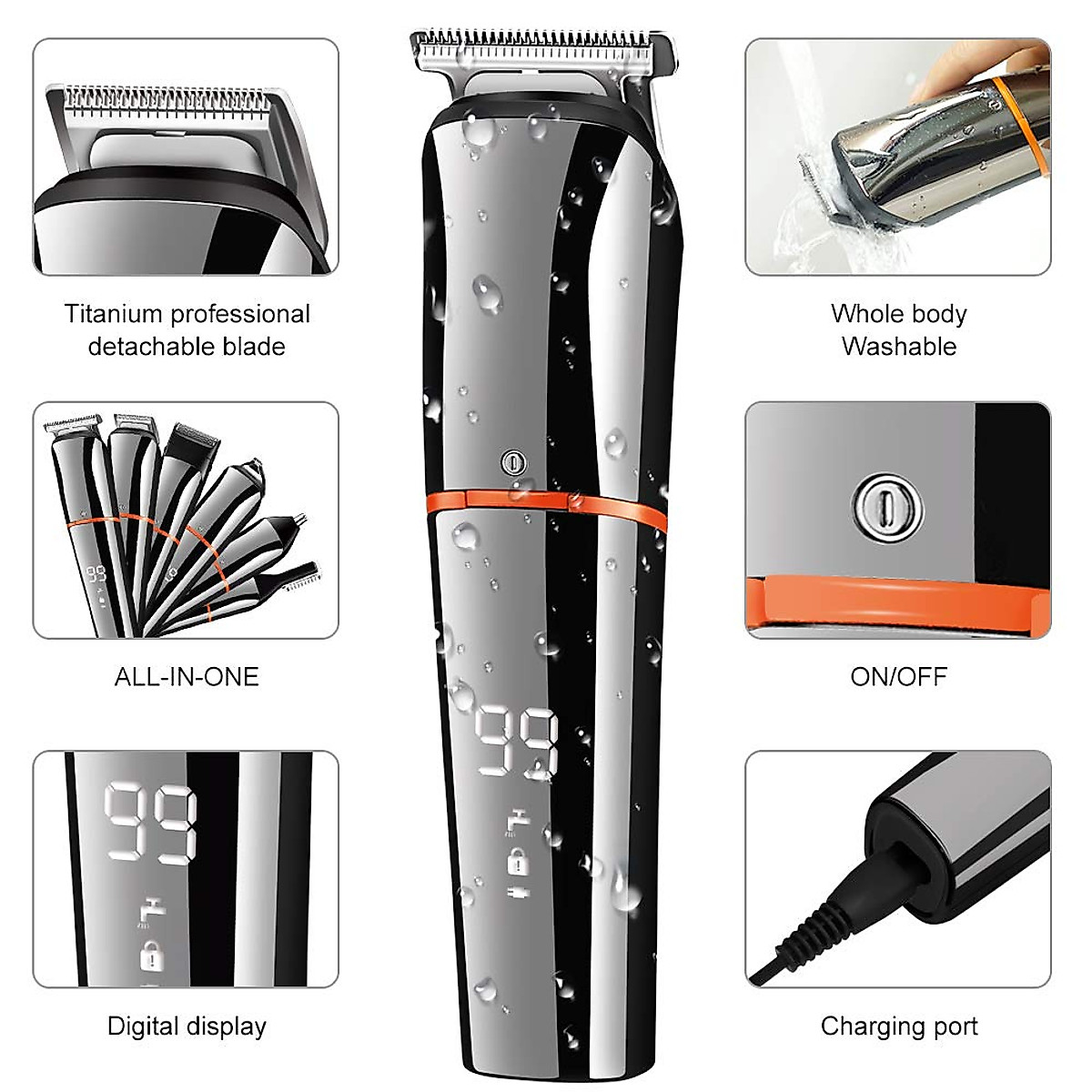 SURKER Beard Trimmer for Men Hair Clippers Body Mustache Nose Hair Groomer Cordless Precision Trimmer 6 in 1 Grooming Kit Waterproof USB Rechargeable