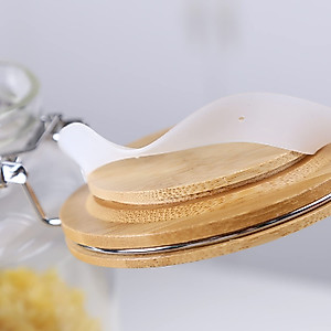 KKC HOME ACCENTS Glass 2 lb Whole Bean Coffee Glass Container with Airtight Hinged Bamboo Lids,32 Ounce Coffee Beans Glass Canisters,Large Sealed Glass Storage Jars for Flour,Sugar,Nut,Pasta,Cereal