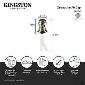 Kingston Brass KA831BN Trimscape Dishwasher Air Gap, Brushed Nickel