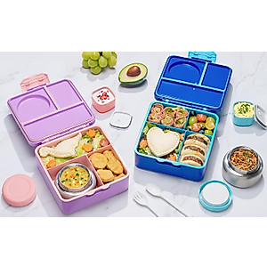 Fimibuke Bento Lunch Box with Leak Proof 8oz Soup Thermos, 60oz Lunch Container with Insulated Food Jar, 3-4 Compartments, Sauce Jar & Utensils for Kids Adult Teens Toddlers, BPA-Free, Dishwasher Safe