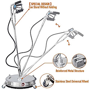 BOCOM 24 Inch Pressure Washer Surface Cleaner Dual Handle Commercial Power Washer Accessory & Parts Flat Floor Scrubber Attachment with Wheels for Cleaning Driveways, Sidewalks, Patios, 4000 PSI