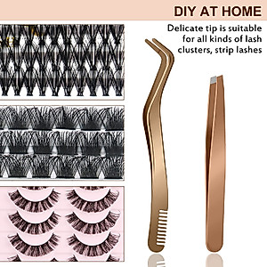 Lash Applicator Tool Eyelash Applicator Tool 2 Pieces for Lash Clusters B&Q Lash Extension Tweezers Gold Eyelash Tweezers DIY Lash Applicator Tweezers Set (Golden,2pcs)