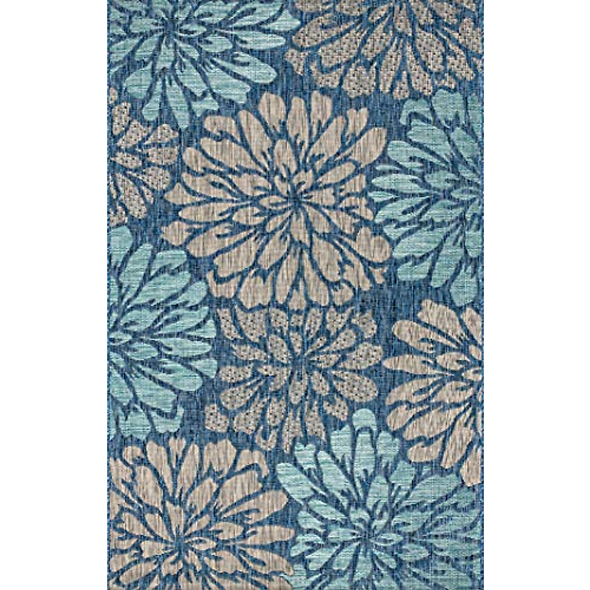 JONATHAN Y SMB110C-8 Zinnia Modern Floral Textured Weave Indoor Outdoor Area-Rug Bohemian Coastal Easy-Cleaning Bedroom Kitchen Backyard Patio Non Shedding, 8 X 10, Navy/Aqua