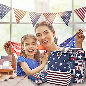 Whaline 36 Pack 4th of July Wrapped Treat Bags with Tag Stickers American Flag USA Party Favor Bags Patriotic Candy Bags Red Blue Kraft Paper Gift Bags for Independence Day Party Supplies Gift Wrap