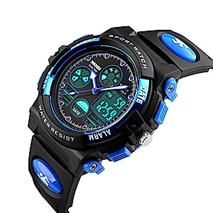 Dayllon Boys Digital Watch Outdoor Sports 50M Waterproof Electronic Watches Alarm Clock 12/24 H Stopwatch Calendar Wristwatch - Black Blue