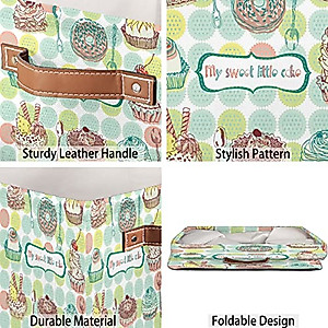 Cake Large Collapsible Storage Bins,Ice Cream Decorative Canvas Fabric Storage Boxes Organizer with Handles,Cube Square Baskets Bin for Home Shelves Closet Nursery Gifts