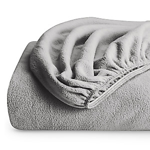Bare Home Super Soft Fleece Fitted Sheet - Twin Size - Extra Plush Polar Fleece, No-Pilling - Deep Pocket - All Season Cozy Warmth (Twin, Light Grey)