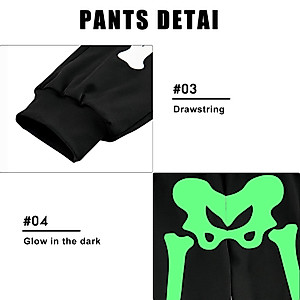 uideazone Halloween Glow in The Dark Pullover Pants Sets for Kids Boys 3d Graphic White Skeleton Bones Hoodie Outfit Two Piece Halloween Clothes Size 7-8