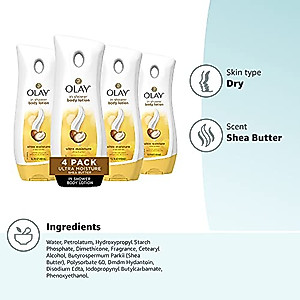 Olay Ultra Moisture Shea Butter In-Shower Body Lotion, Improves Dry Skin Hydration in 5 Days, 15.2 Fl Oz (Pack of 4)