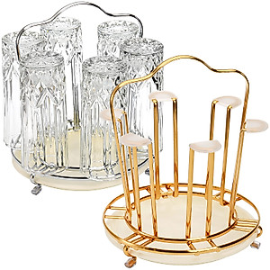 Peohud 2 Pack Cup Drying Rack, Mug Draining Organizer, Drinking Glass Drainer Stand with Drain Tray and Silicone Protective Hooks, 12 Non-Slip Bottle Drying Tree for Glasses, Tumbler, Kitchen