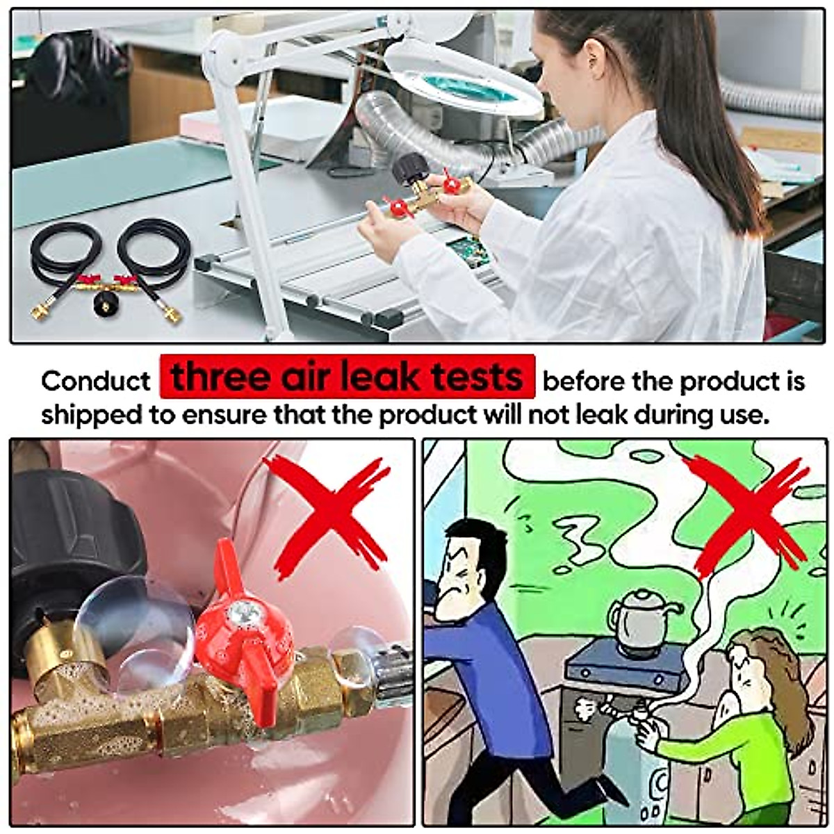 Cxshimi Upgraded Propane 2 Way Y Splitter,5FT CGA Propane Tank Converter Adapter Hose 1 lb Portable Appliance to QCC1/Type1 5-40lb Tank for Gas Grill,Camping Grill Stove